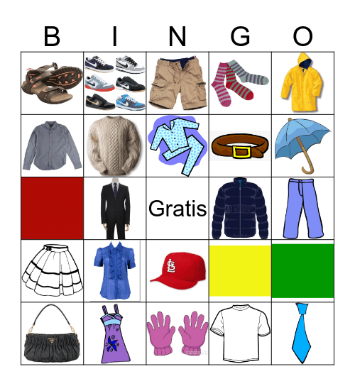 La ropa y los colores Bingo Card