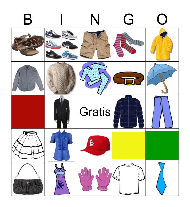 La ropa y los colores Bingo Card