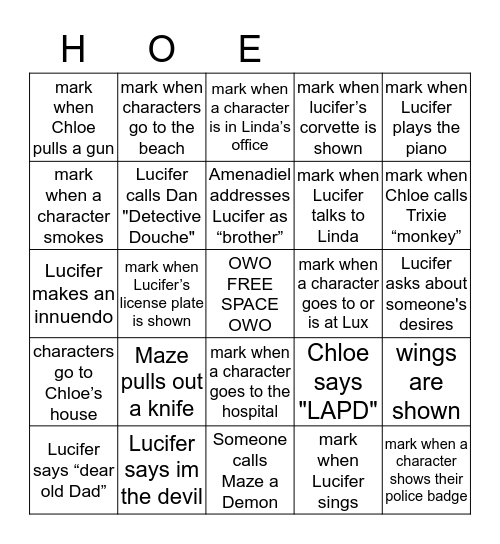 LUCIFER Bingo Card