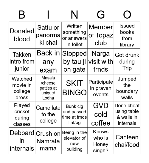 SKIT BINGO Card