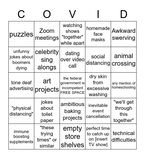 Coronavirus Bingo Card