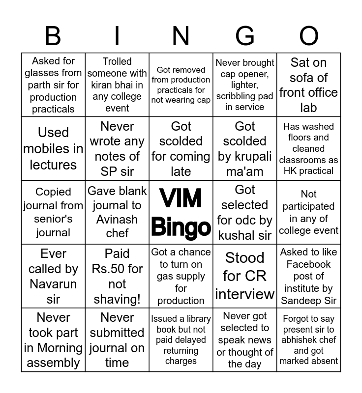Vim bingo Card
