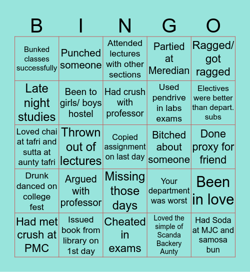 SIT Bingo Card
