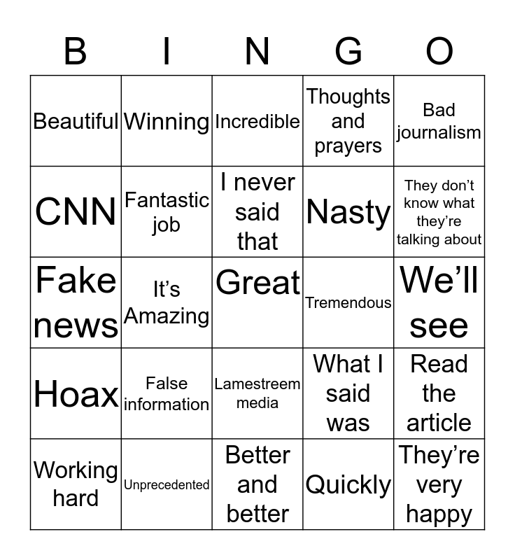 Donald J. Trump presidential bingo Card