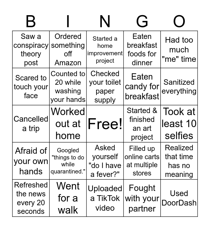 Shelter in Place 2 Bingo Card