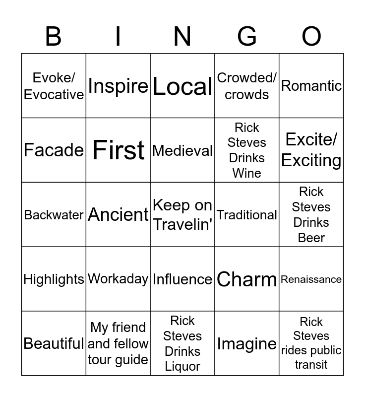 Rick Steves Bingo Card