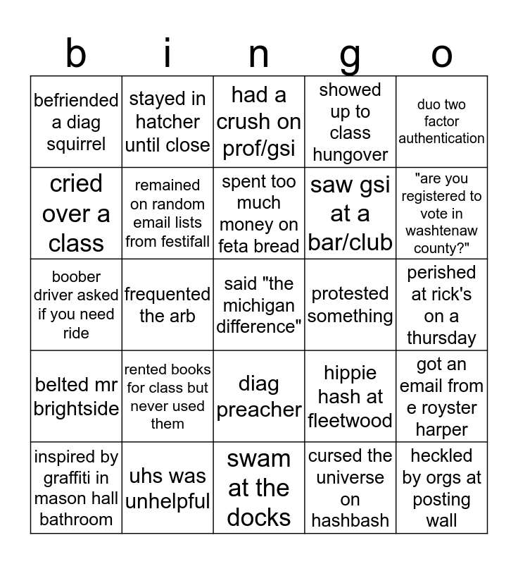 umich bingo Card