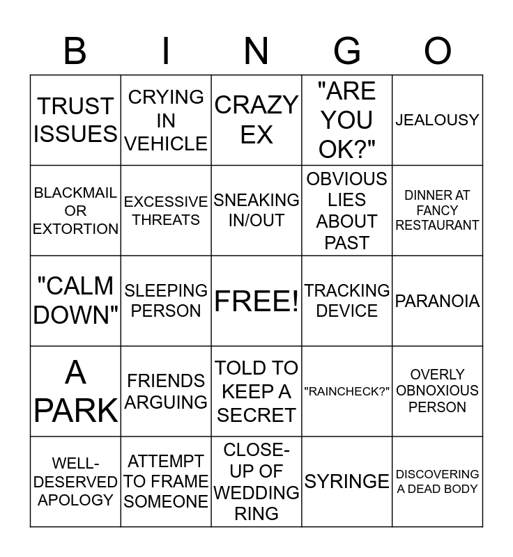 LIFETIME MOVIE BINGO Card