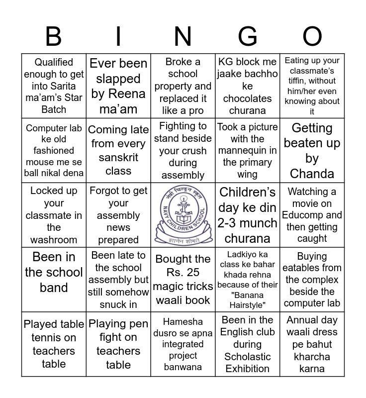 NCS 104(w) Bingo! Bingo Card