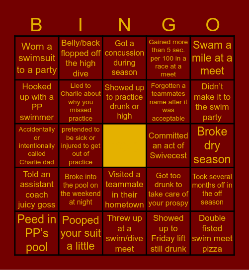CMS Swim & Dive Bingo Card