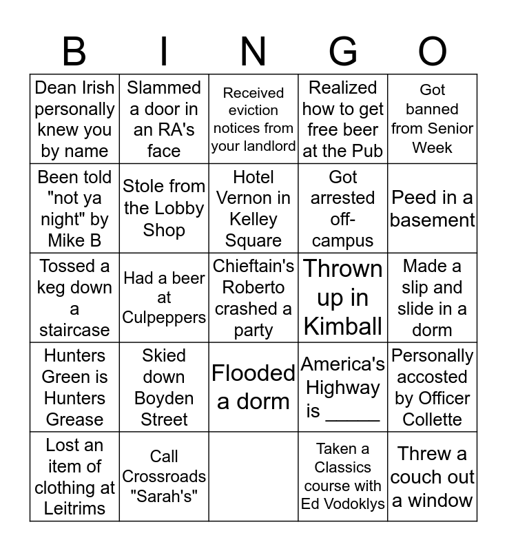 Holy Cross Bingo Card