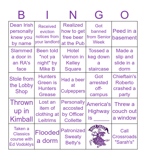 Holy Cross Bingo Card