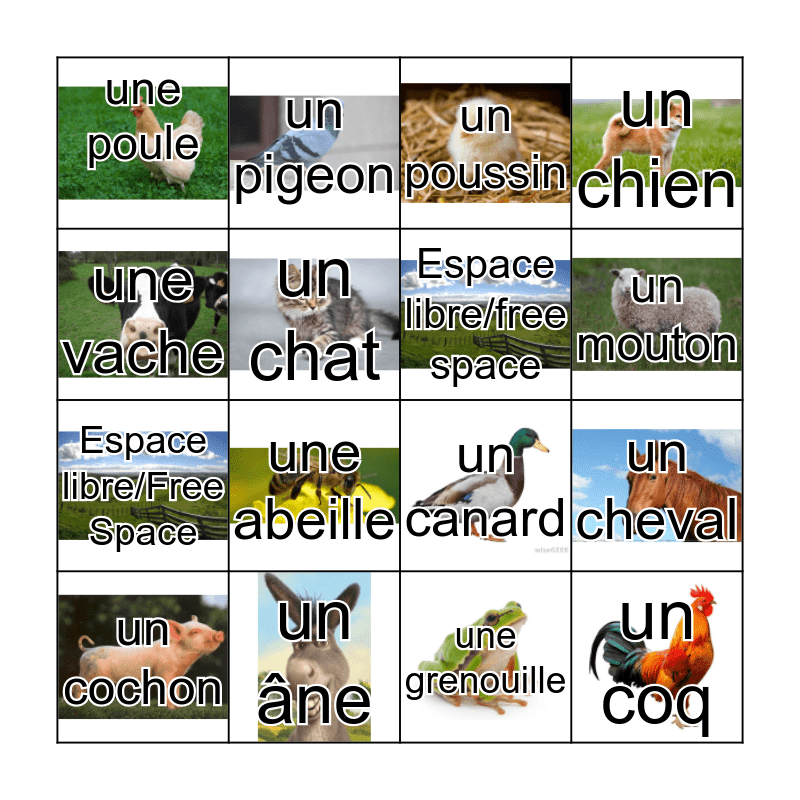 A la ferme Bingo Card