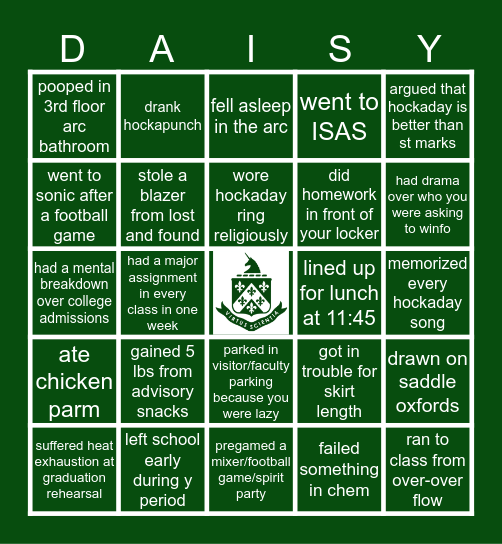 Hockaday Bingo Card