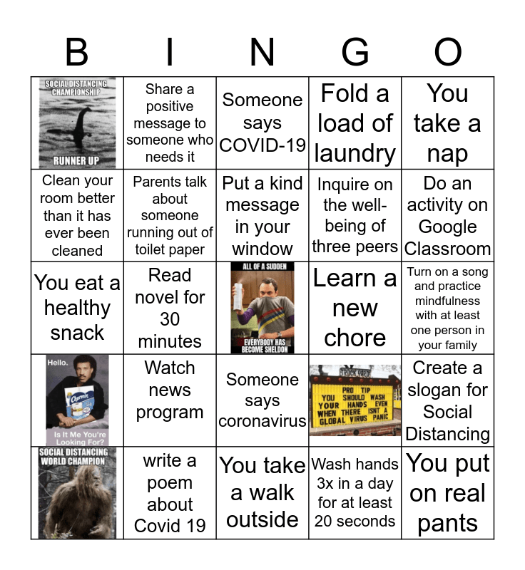 Shelter in Place Bingo Card