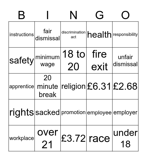 rights and responsibilities Bingo Card
