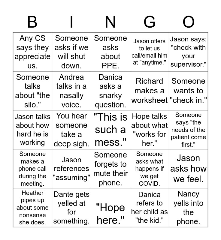 "The essentials." BINGO Card