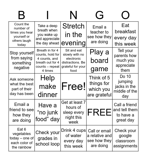 Distance Learning Bingo Card