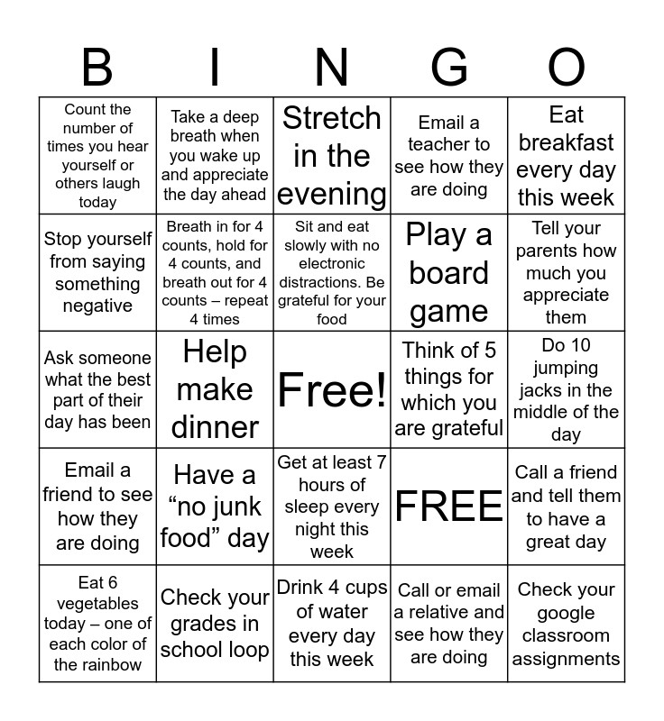 Distance Learning Bingo Card