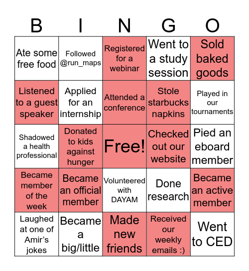 MAPS Bingo Card