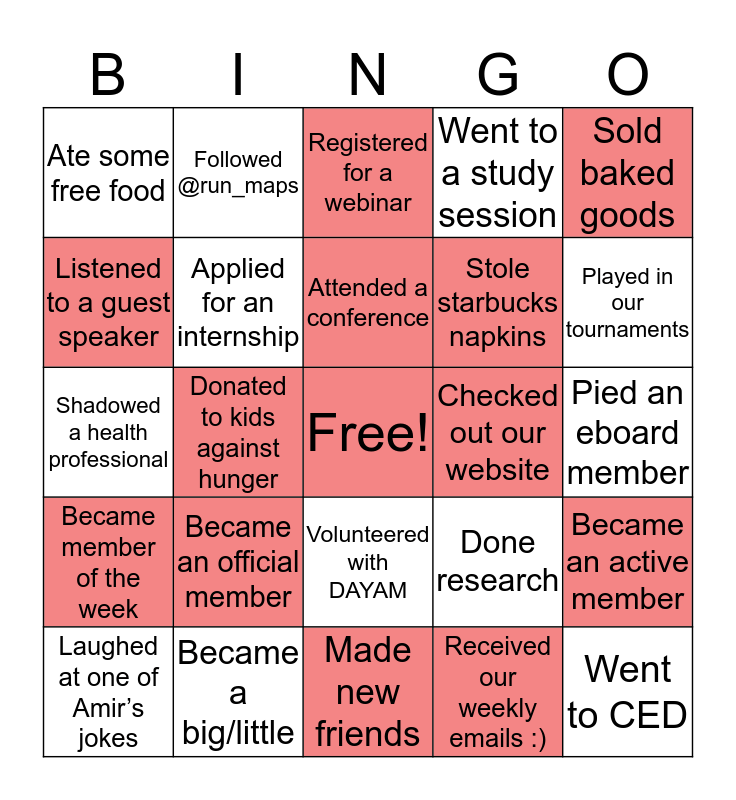 MAPS Bingo Card