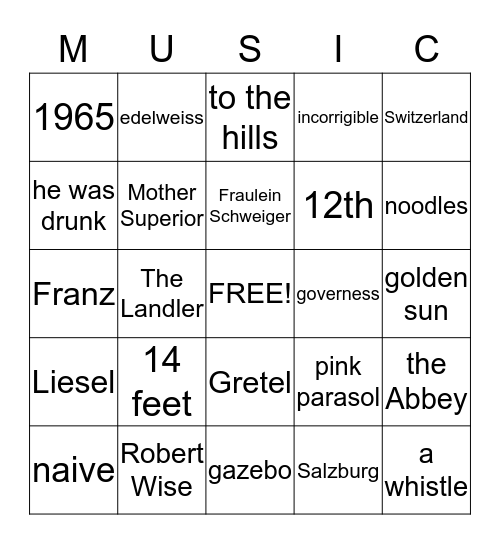 The Sound of Music Bingo Card