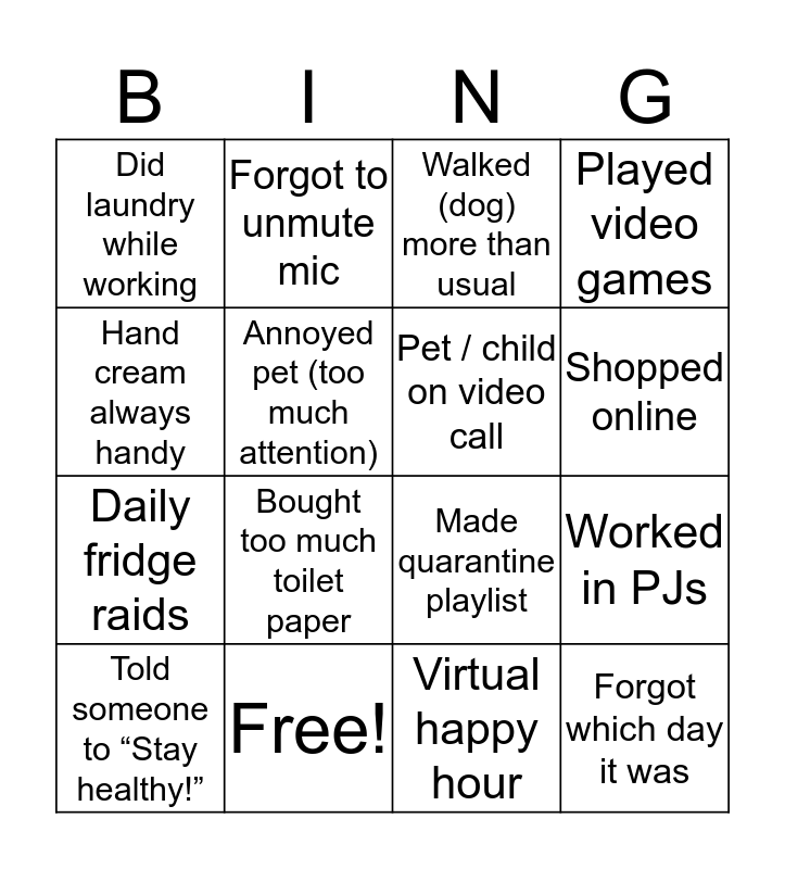 SSENSE Social-Distancing Bingo Card