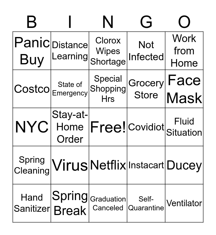 Coronavirus Bingo Card