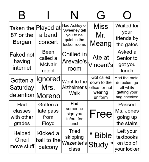 Infinity Institute Bingo Card