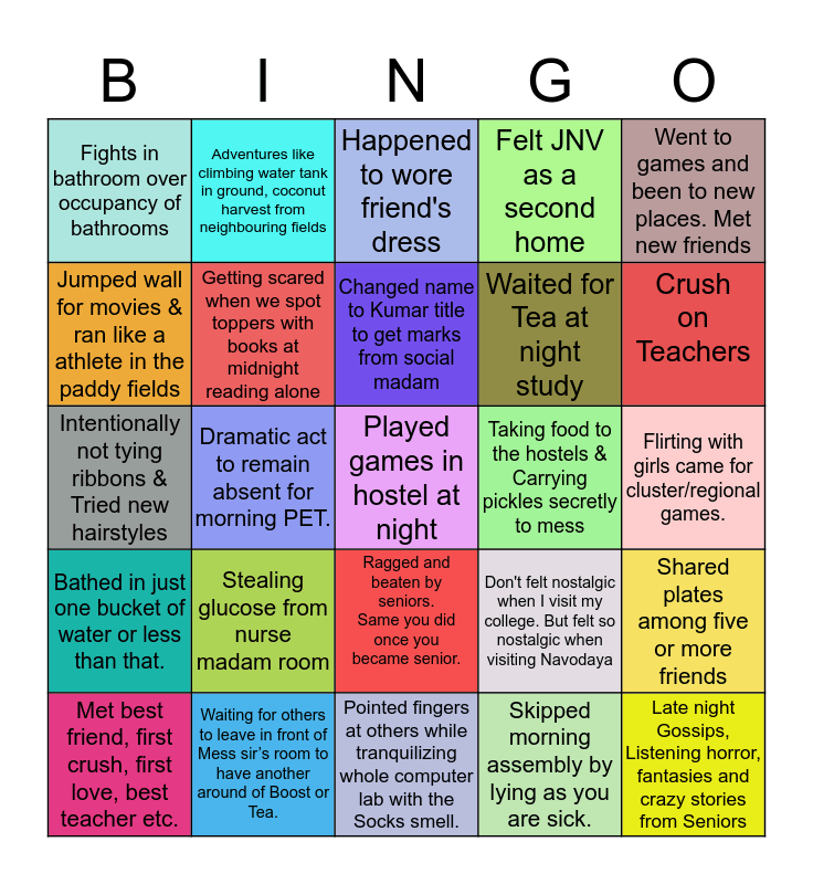 JNV Bingo Card