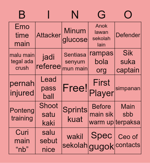 Netball bingo Card