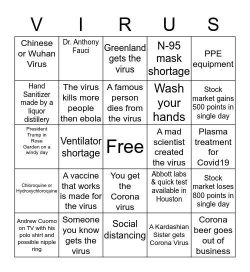 Coronavirus Bingo Card