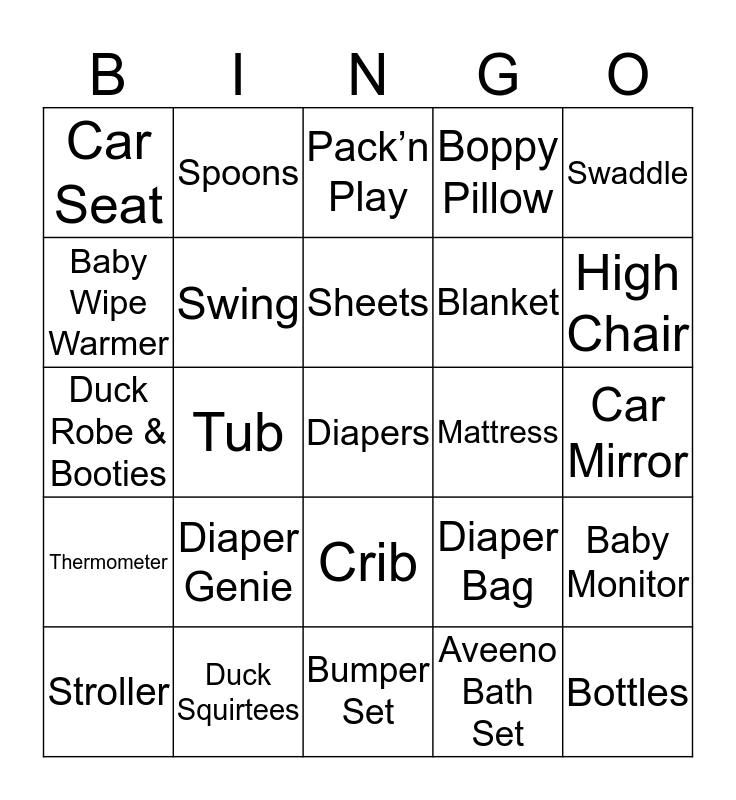 Becky's Shower Bingo Card