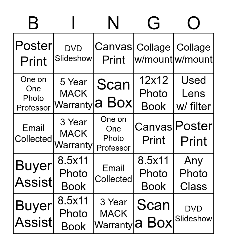 Premier Bingo Card