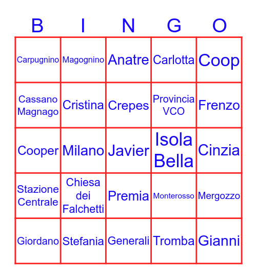 La Tombola di famiglia Bingo Card