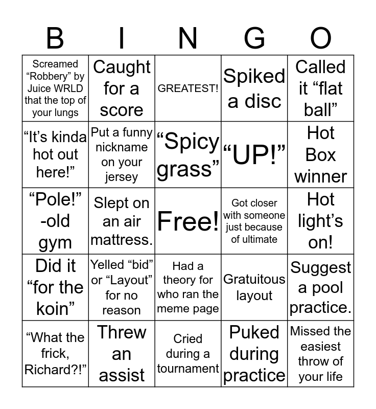 Johnson Ultimate Bingo Card