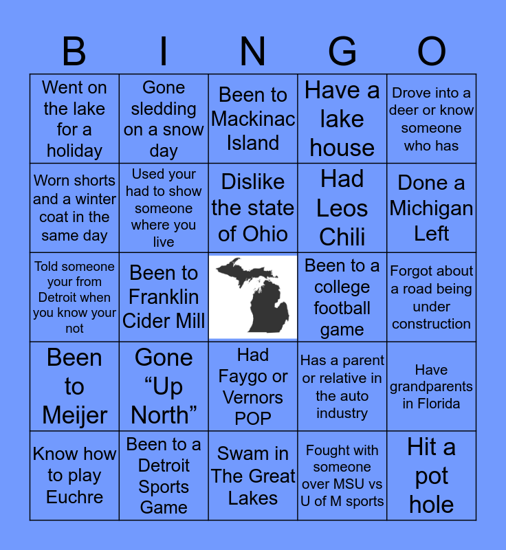 Michigan Bingo Card