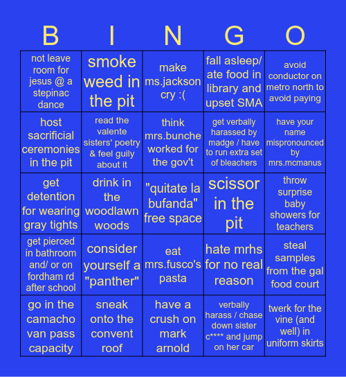 did u go 2 gca ? Bingo Card
