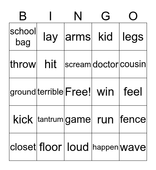 Tilly's tantrum Bingo Card