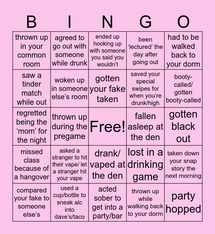 CWRU Bingo: Dumb Bitch Edition Part 2 Bingo Card
