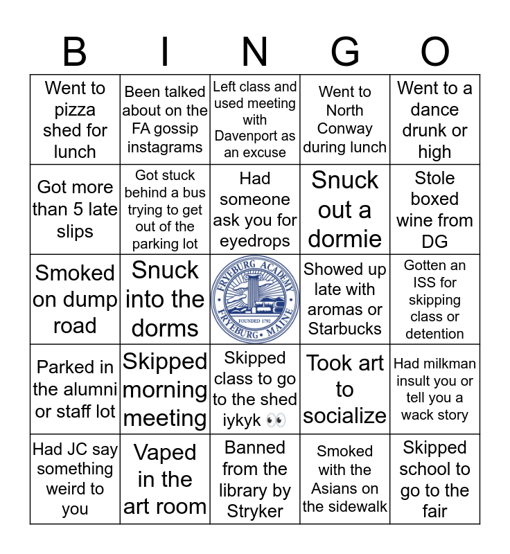FA Starter Pack Bingo Card