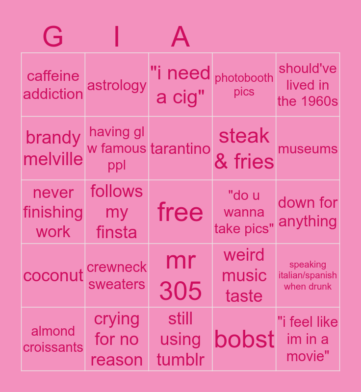 gia Bingo Card