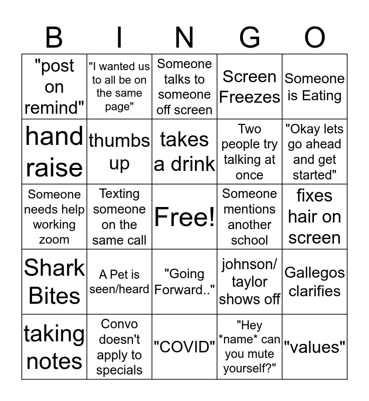 Zoom Bingo Card