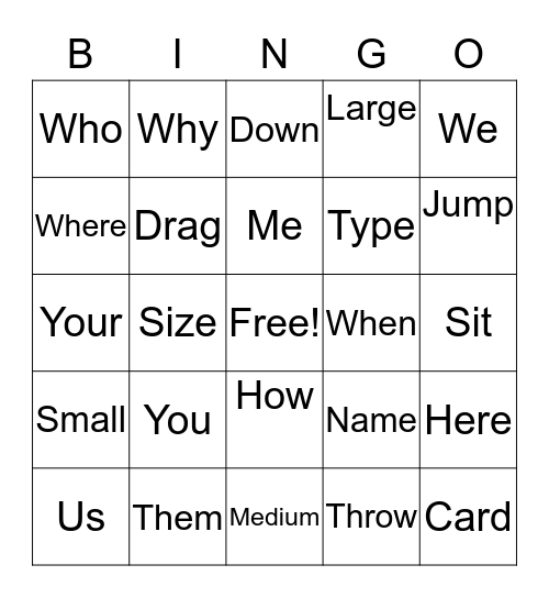 Random Words List Bingo Card