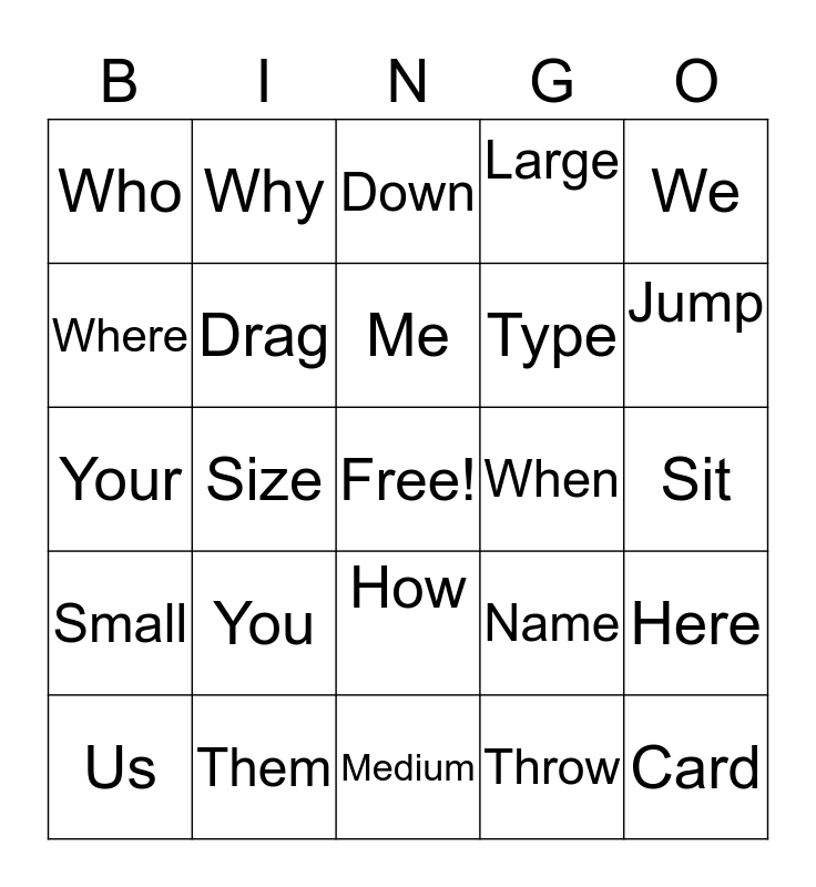 Random Words List Bingo Card