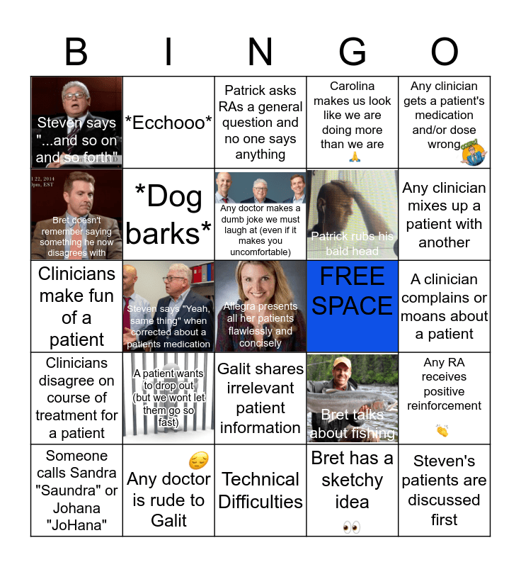 Clinic Meeting Bingo Card