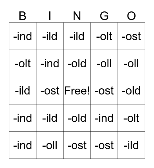 Wild Old Words Bingo Card