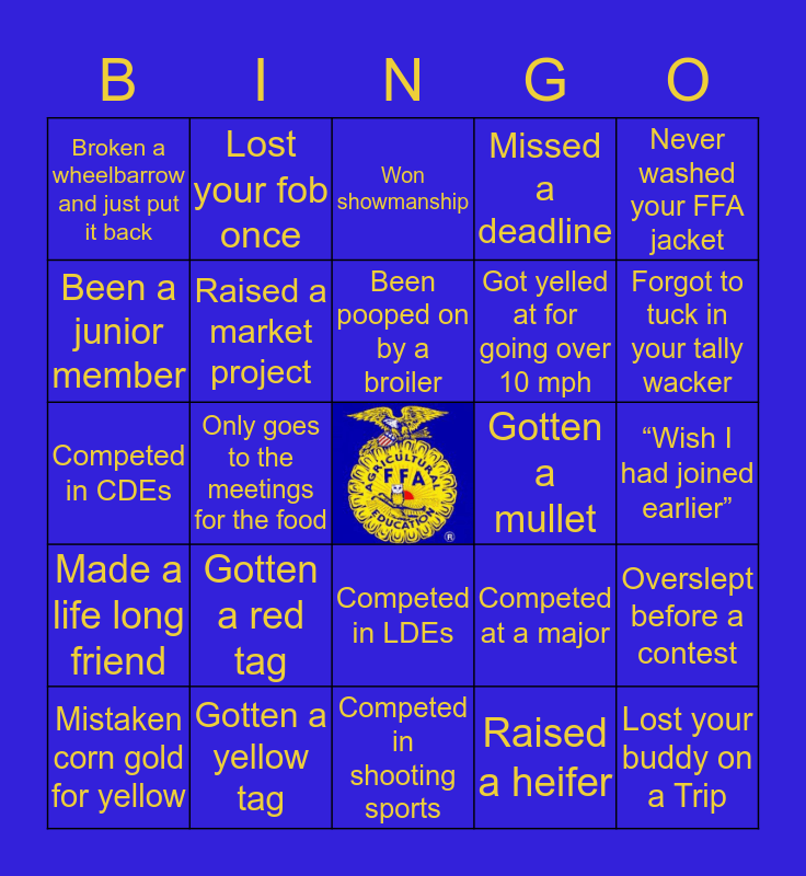Spring Branch FFA Bingo Card