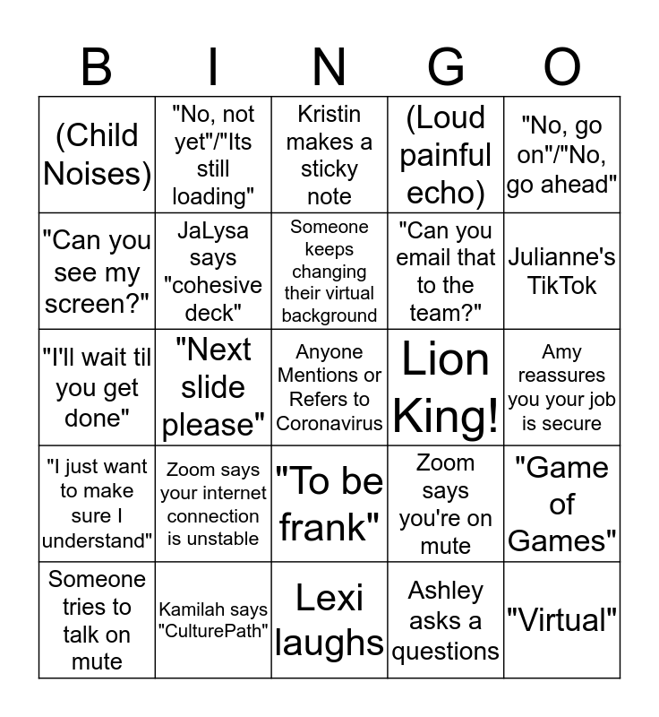 CCC All Hands Virtual BINGO! Bingo Card