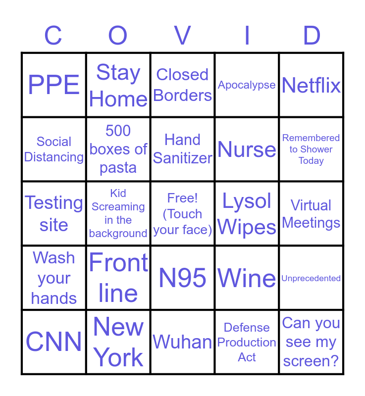 Pandemic Bingo Card